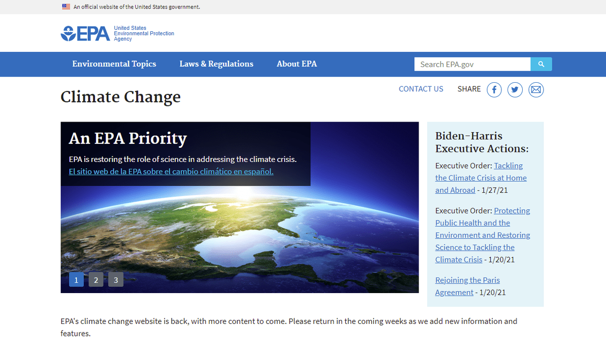 After Almost Four Years, The EPA's Climate Change Website Is Back ...